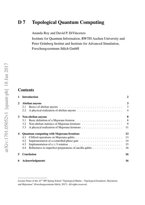 Pdf Topological Quantum Computing