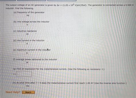 Solved The Output Voltage Of An AC Generator Is Given By Av Chegg Com