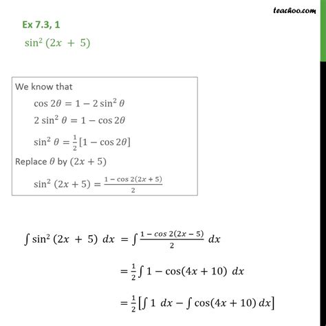 Ex 7 3 1 Class 12 Maths Ncert Solution Integrate Sin 2 2x 5