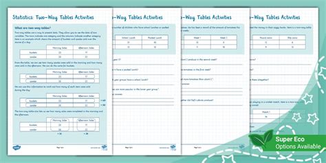 Statistics Two Way Tables Activities Ages 7 8 Twinkl