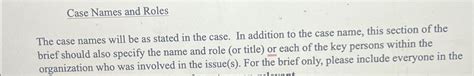 Solved Case Names And RolesThe Case Names Will Be As Stated Chegg Com