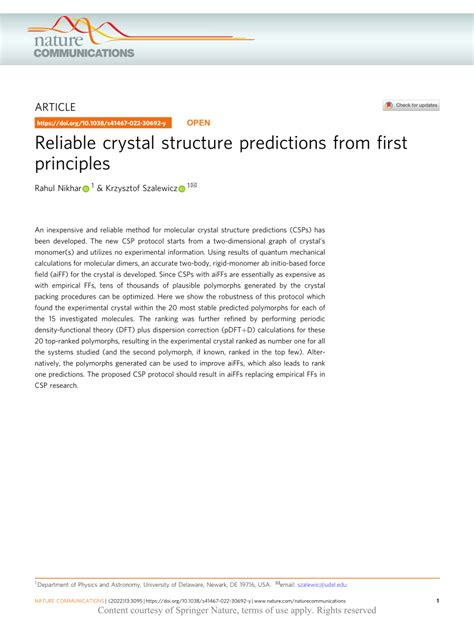 PDF Reliable Crystal Structure Predictions From First Principles