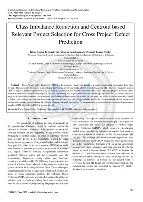 Pdf Class Imbalance Reduction And Centroid Based Relevant Project Selection For Cross Project