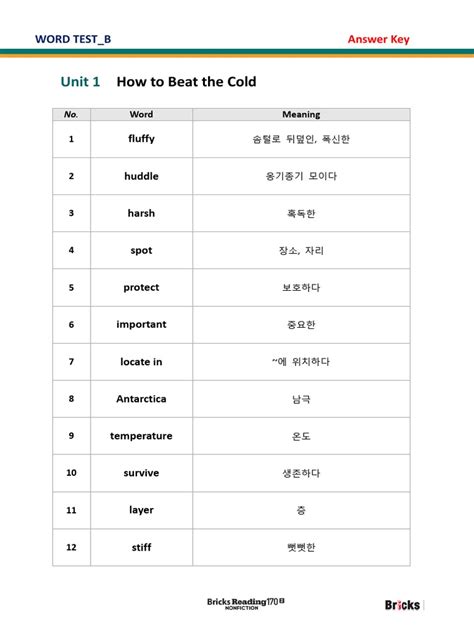 Bricks Reading 170 Nonfiction L2 Word Test B Answer Key Pdf