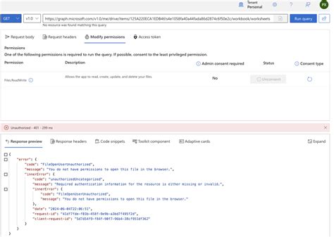Error 401 Fileopenuserunauthorized Graph Api Microsoft Qanda