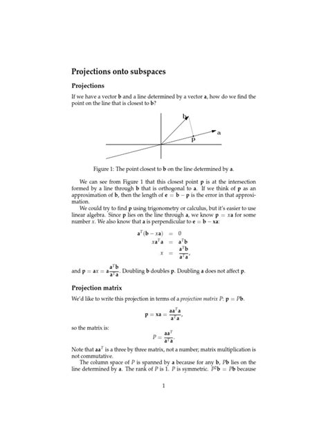 Projections Onto Subspaces Pdf Mathematical Relations Matrix Mathematics
