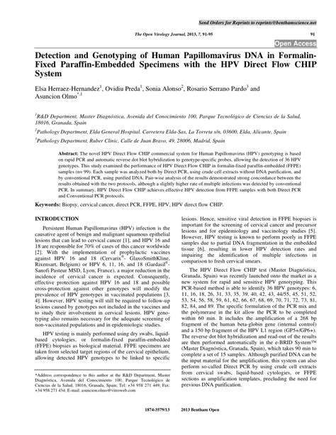 Pdf Detection And Genotyping Of Human Papillomavirus Dna In Formalin Fixed Paraffin Embedded