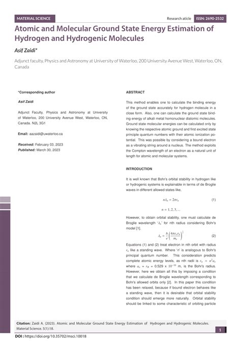 pdf atomic and molecular ground state energy estimation of hydrogen