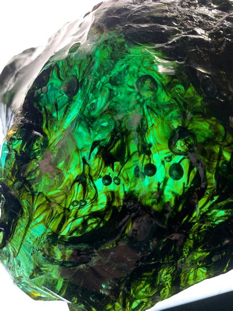 Hugedeep Blue Green Colored Cullet Slag Glass Chunk With Gorgeous Amber Inclusions And