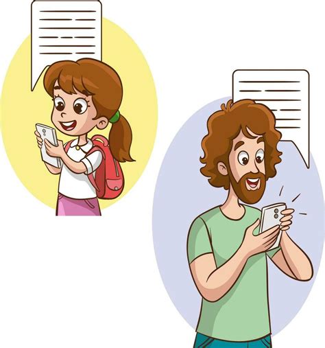 Father And Daughter Texting On Cell Phone Vector Illustration In