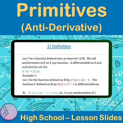 Primitives Anti Derivative High School Math Powerpoint Lesson Slides