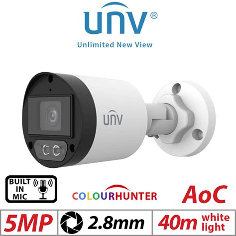 Uniview 5MP Mini Bullet Analog Camera ColorHunter 24 7 Color HD Mic 2 8mm White UAC B125