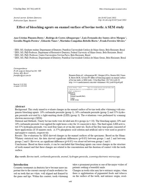 Effect Of Bleaching Agents On Enamel Surface Of Bo Pdf Tooth Enamel