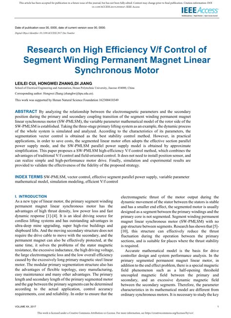 Pdf Research On High Efficiency Vf Control Of Segment Winding Permanent Magnet Linear