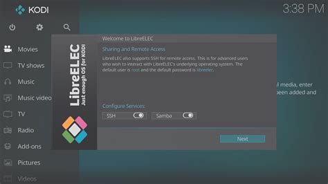 Libreelec 802 Assistant Quatrième écran Services Ssh Samba