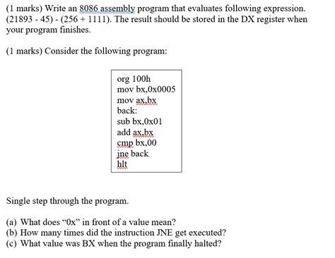 Solved 1 ﻿marks ﻿write An 8086 ﻿assembly Program That