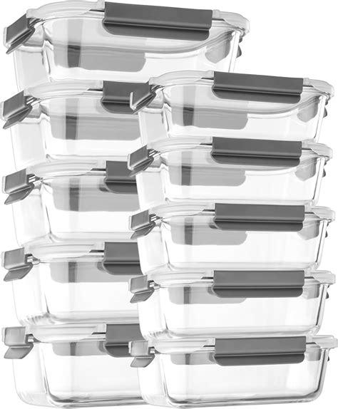 Glass Food Storage Containers With Lids Airtight 10 Pack Meal Prep