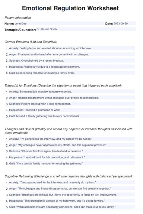 Emotional Regulation Educational Worksheets And Pdfs