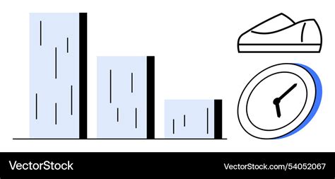 Bar Graph Clock And Shoe Representing Time Vector Image
