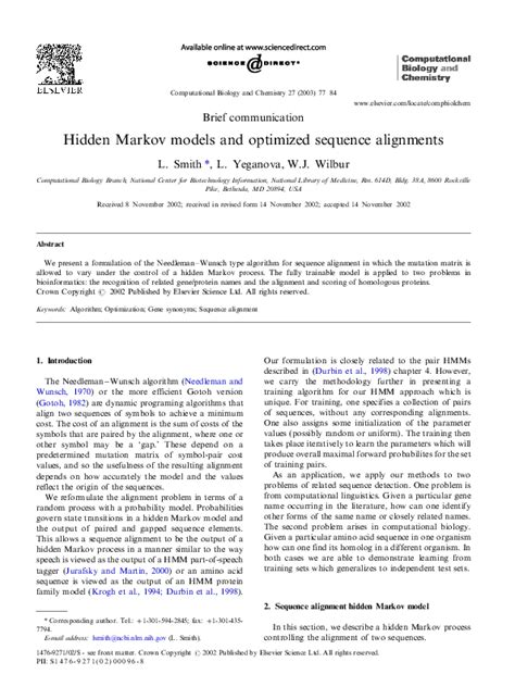Pdf Brief Communication Hidden Markov Models And Optimized Sequence Alignments