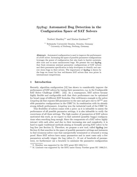 Spy Bug Automated Bug Detection In The Configuration Space Of Sat Solvers Spybug Automated