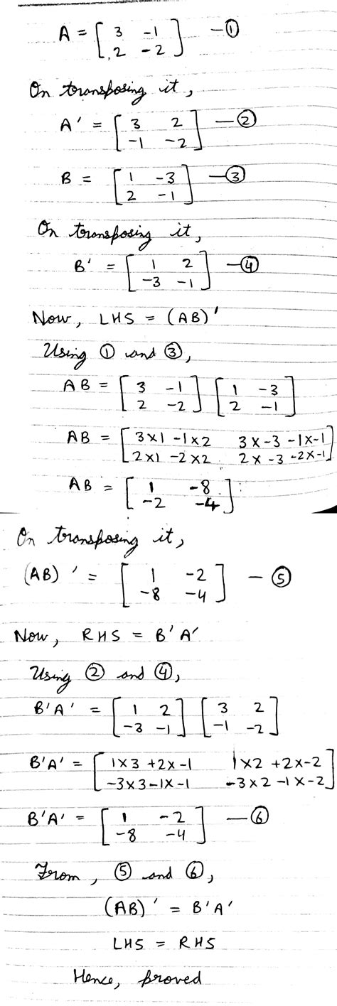 For The Following Pairs Of Matrices A And B Verify That AB B A A Begin Bmatrix