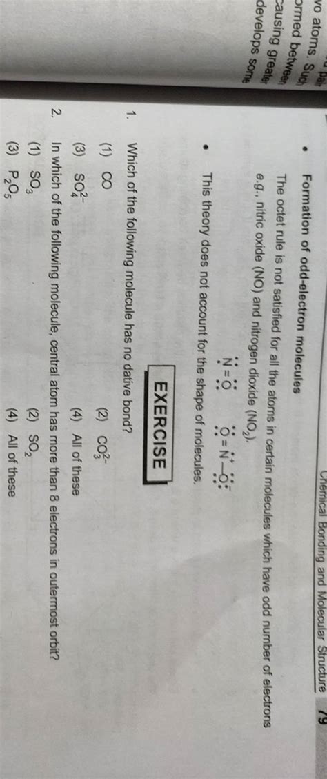 Formation Of Odd Electron Molecules The Octet Rule Is Not Satisfied For