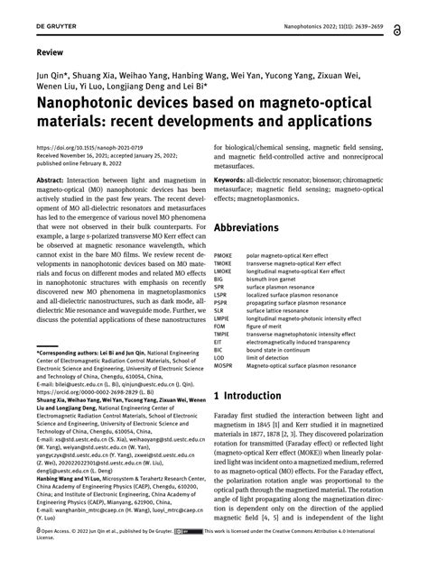 Pdf Nanophotonic Devices Based On Magneto Optical Materials Recent Developments And Applications
