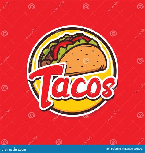 Tacos Logo Design Isolated On Red Background Stock Vector Illustration Of Menu Meal 141356878
