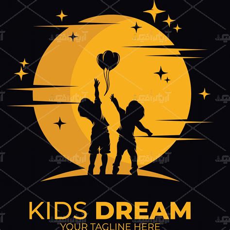 خرید و قیمت وکتور لوگوی زرد رنگ کودکانه طرح ماه با زمینه مشکی ترب