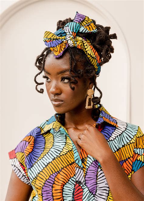 African Print Headwrap Scarf Abstract Lines Diyanu