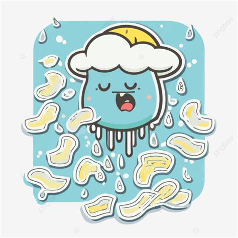 비가 내리는 만화 젤리 구름 벡터 고립 된 만화 비가 돈 스티커 디자인 상표 Png 일러스트 및 벡터 에 대한 무료