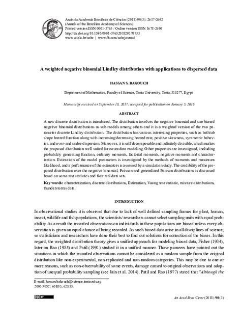 Pdf A Weighted Negative Binomial Lindley Distribution With Applications To Dispersed Data