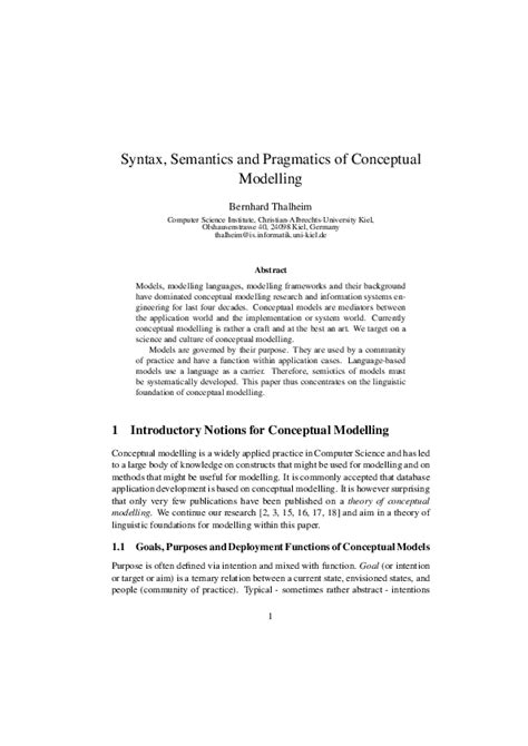 Pdf Syntax Semantics And Pragmatics Of Conceptual Modelling