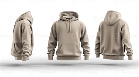 Beige Hoodie Mockup Displayed In Multiple Angles Front Back And Side