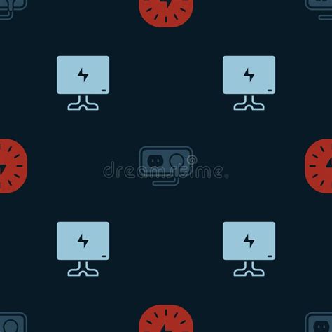 Set Lightning Bolt Electrical Outlet And Smart Tv On Seamless Pattern Vector Stock Vector