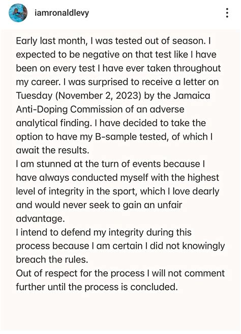 Jamaican Olympian ‘ronald Levy Issues Statement After Being Tested