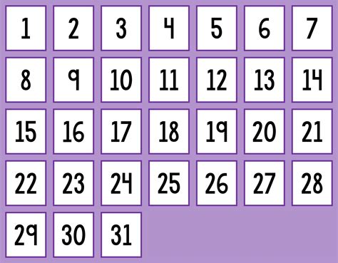 Calendar Large Numbers Preschool Calendar Printable