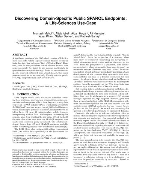 Pdf Discovering Domain Specific Public Sparql Endpoints A Life