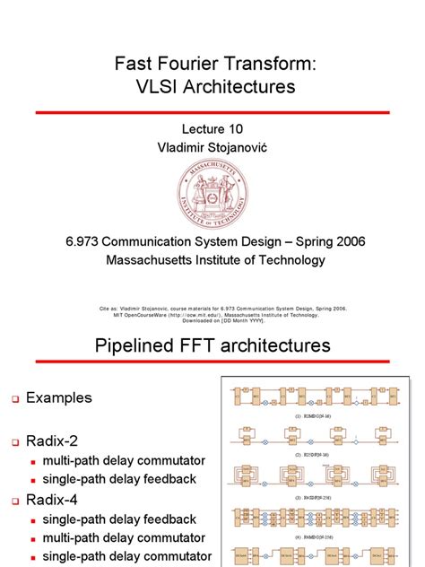 Fast Fourier Transform Vlsi Architectures Vladimir Stojanović Pdf