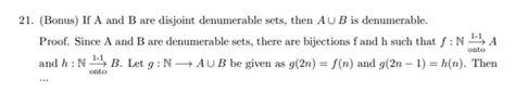 Solved 21 Bonus If A And B Are Disjoint Denumerable Sets