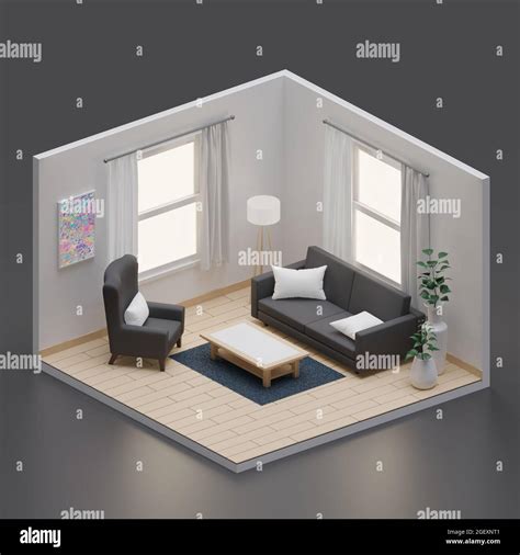 Isometric Living Room Open Inside Interior Architecture 3d Rendering