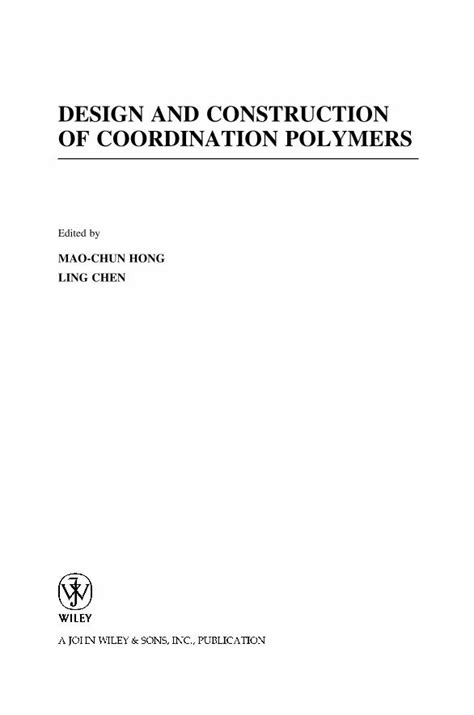 Pdf Design And Construction Of Coordination Polymers · 2 Indiumiiiorganic Coordination
