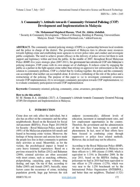 A Communitys Attitude Towards Community Oriented Policing Cop Development And Implementation