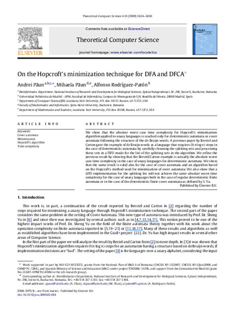 pdf on the hopcroft s minimization technique for dfa and dfca