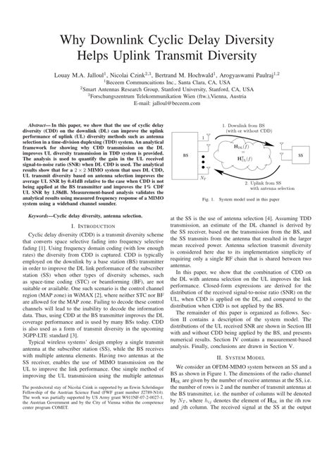 Pdf Why Downlink Cyclic Delay Diversity Helps Uplink Transmit Diversity