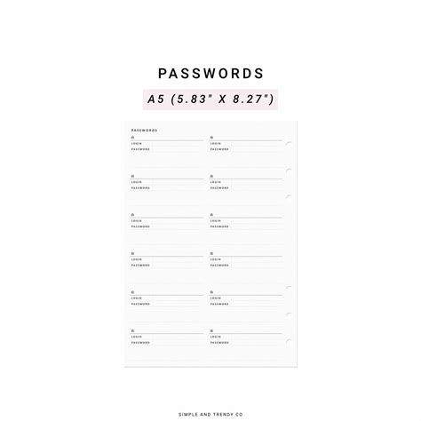 Printable Password Log A5 Planner Inserts Password Keeper Etsy