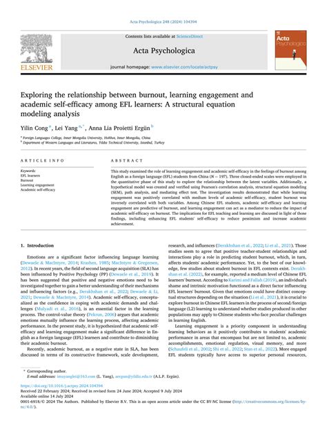 Pdf Exploring The Relationship Between Burnout Learning Engagement And Academic Self Efficacy
