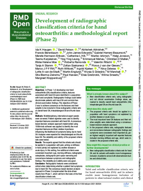 pdf development of radiographic classification criteria for hand
