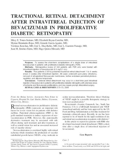 Pdf Tractional Retinal Detachment After Intravitreal Injection Of Bevacizumab In Proliferative